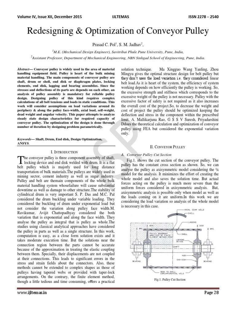Redesigning & Optimization of Conveyor Pulley | PDF | Mathematical ...