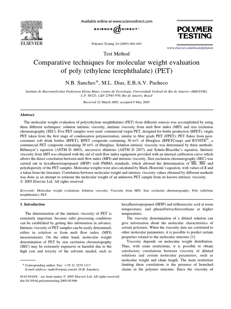 Comparative Techniques For Molecular Weight Evaluation | PDF ...