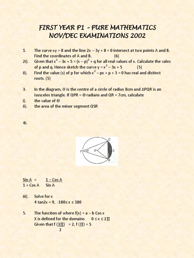 Pure Maths Exam | PDF