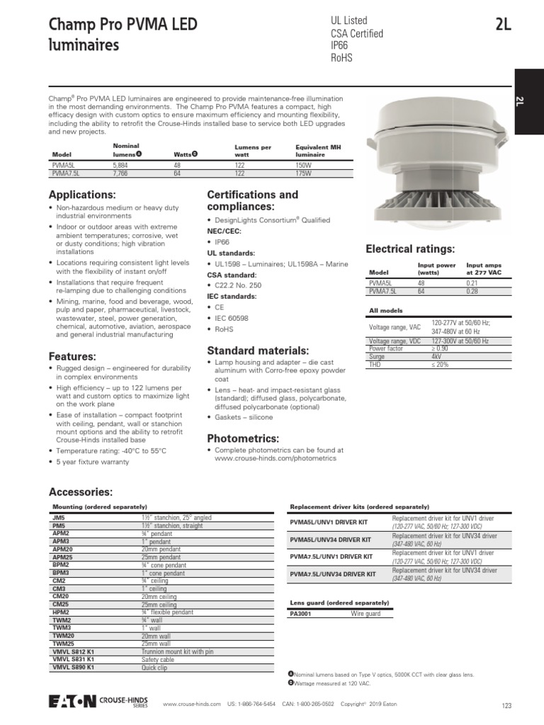 Champ Pro Pvma Led Luminaires | PDF | Components | Electrical Engineering