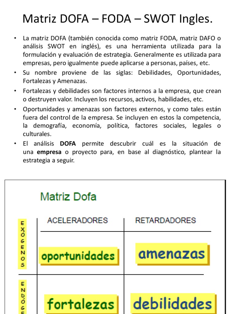 Matriz DOFA - FODA - SWOT Ingles | PDF