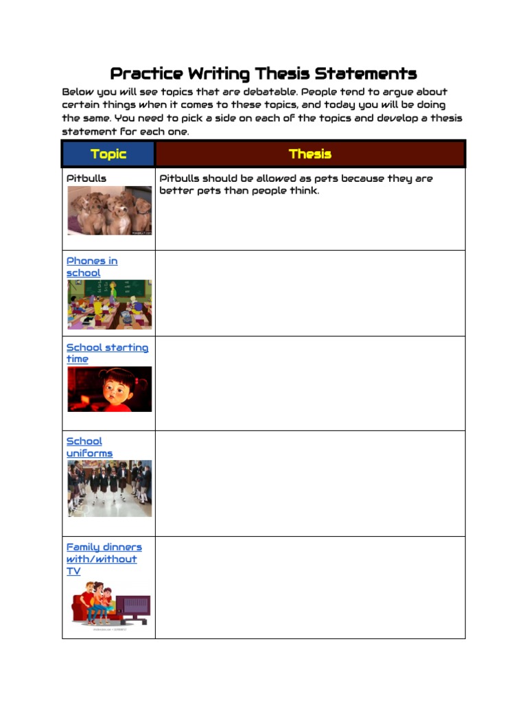 Practice Writing Thesis Statements | PDF