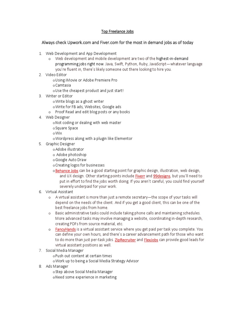 Top Freelance Jobs Handout | PDF