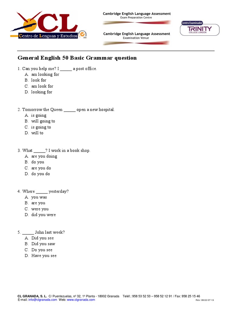 General English 50 Basic Grammar Question: E-Mail: Web | Download Free ...