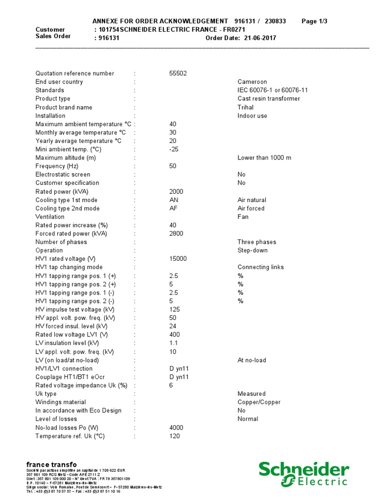 Fiche Technique Transfo France Transfo PDF | PDF | Transformer | Electrical Equipment