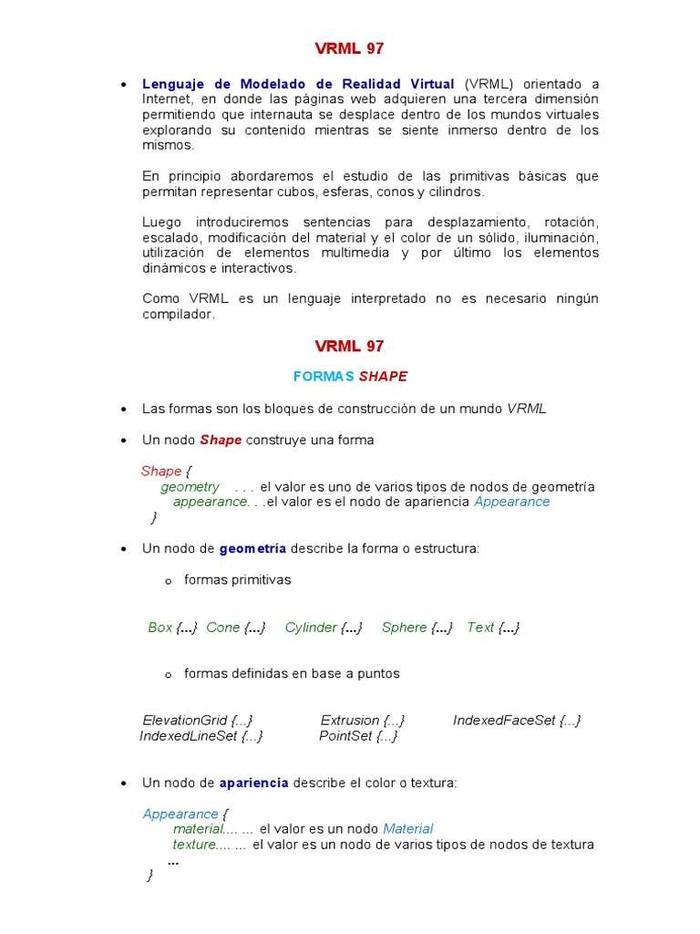 Introducción a VRML 97 y sus formas | PDF | Color | Lenguaje de ...