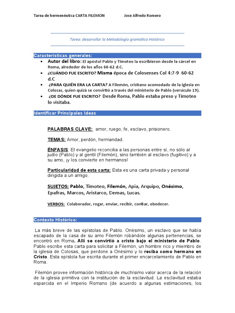 Libro de Filemon Resumen | PDF | Epístola a Filemón | Pablo el apóstol
