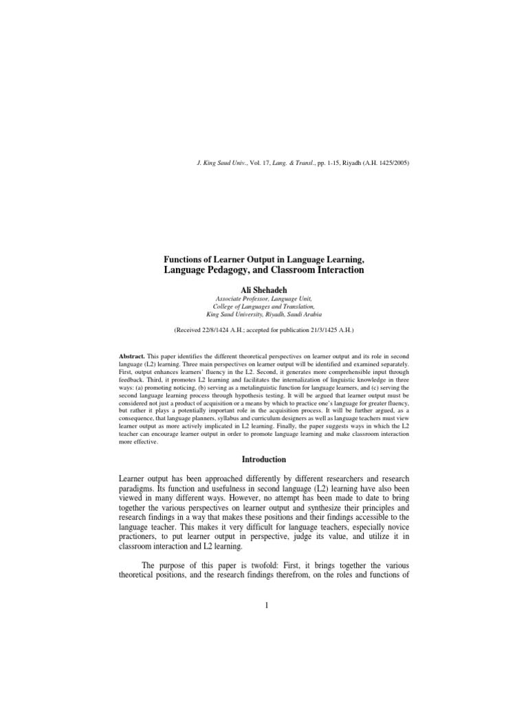 Functions of Learner Output in Language PDF | PDF | Second Language ...