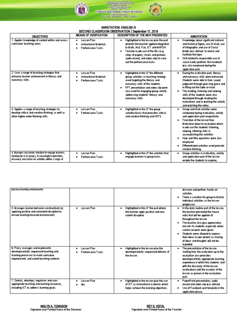 Sample COT Lesson Plan Annotation | PDF | Lesson Plan | Educational ...