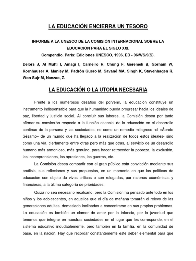 Informe Delors 1996 | PDF | Educación primaria | Aprendizaje