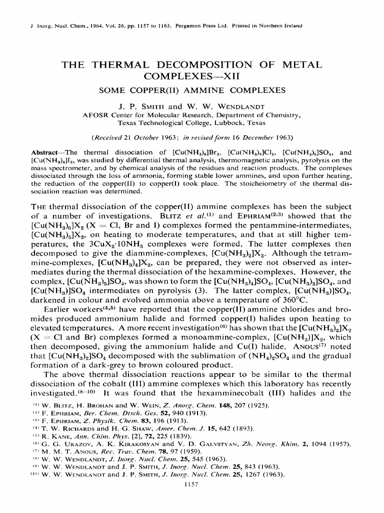 The Thermal Decomposition of Metal: Complexes - Xii | PDF | Ammonia ...
