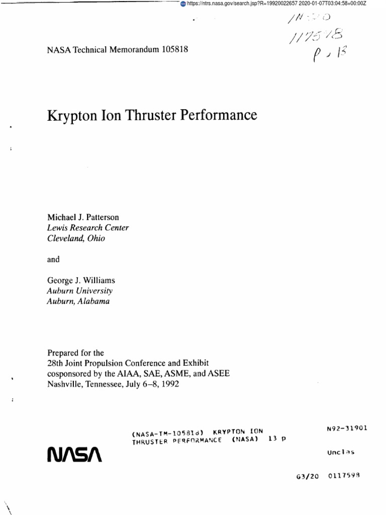 Krypton Ion Thruster Performance | PDF | Rocket Engine | Cathode