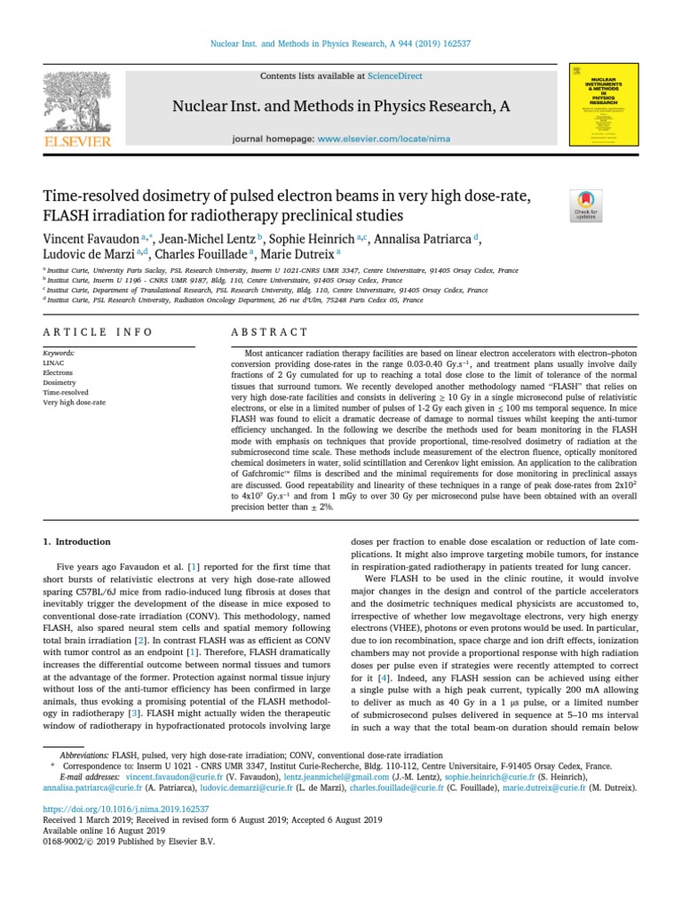(2019) Time-Resolved Dosimetry of Pulsed Electron Beams in Very High ...