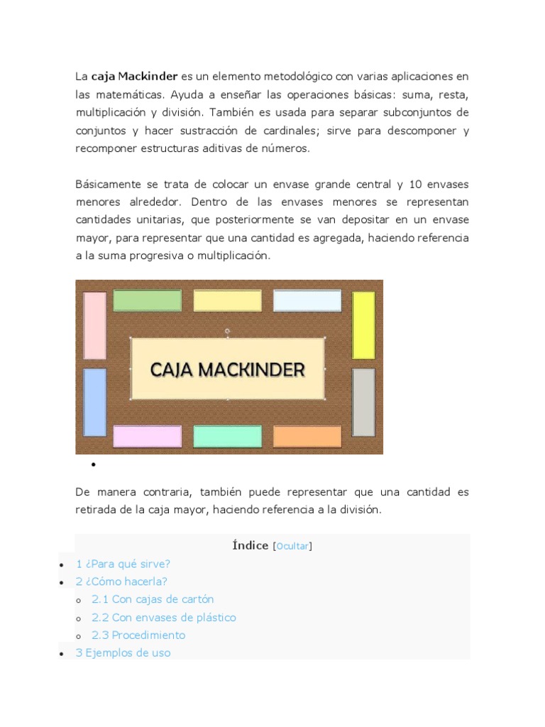 Caja Mackinder | PDF | Sustracción | Enseñanza de matemática