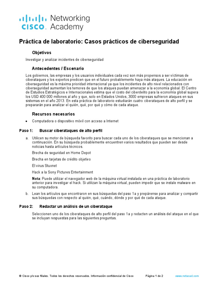1.1.1.5 Lab - Cybersecurity Case Studies Arquitectura de Redes | PDF | La seguridad informática ...