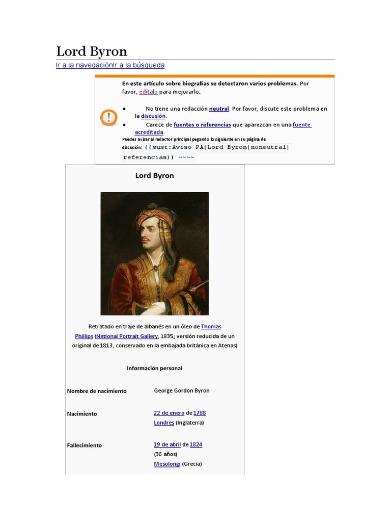 Un retrato biográfico de Lord Byron, poeta romántico inglés conocido ...