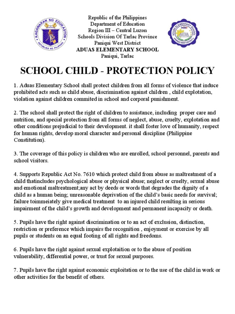 School Child Protection Policy Guide | PDF | Child Abuse | Bullying