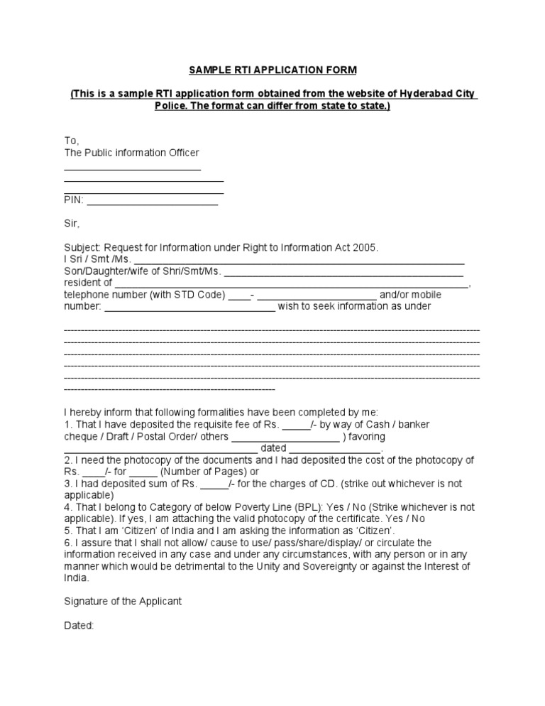 RTI Sample Application Form | PDF | Government Information | Government