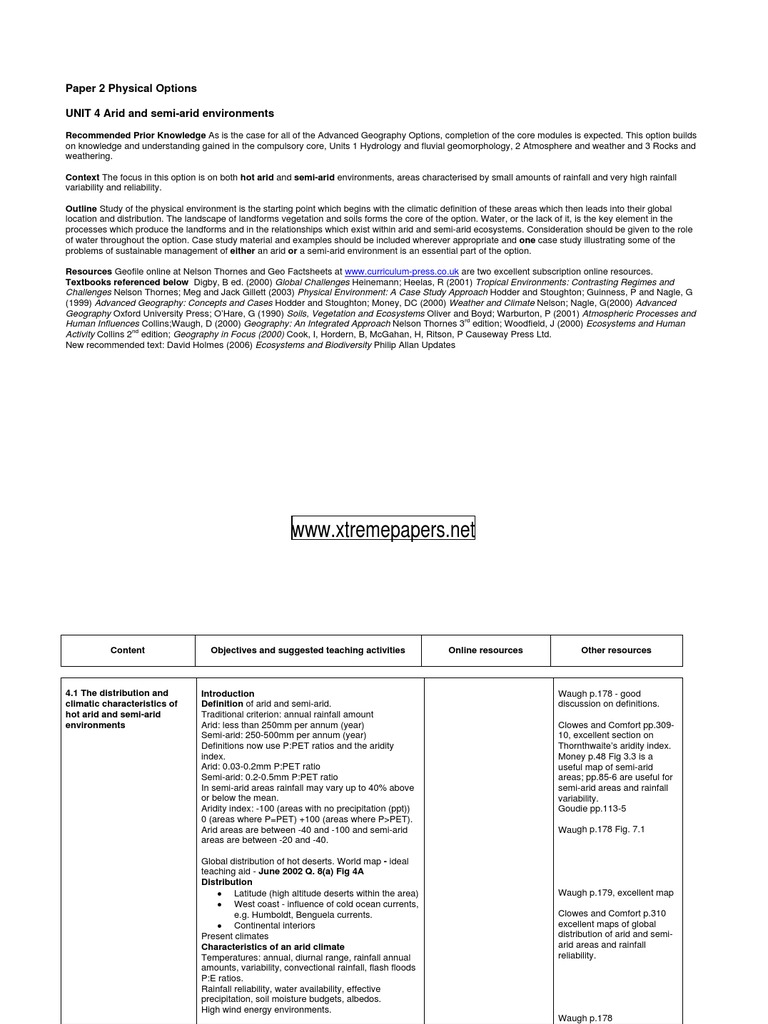 9696 - Paper 2 Physical Options Unit 4 Arid and Semi-Ar | PDF | Desert ...