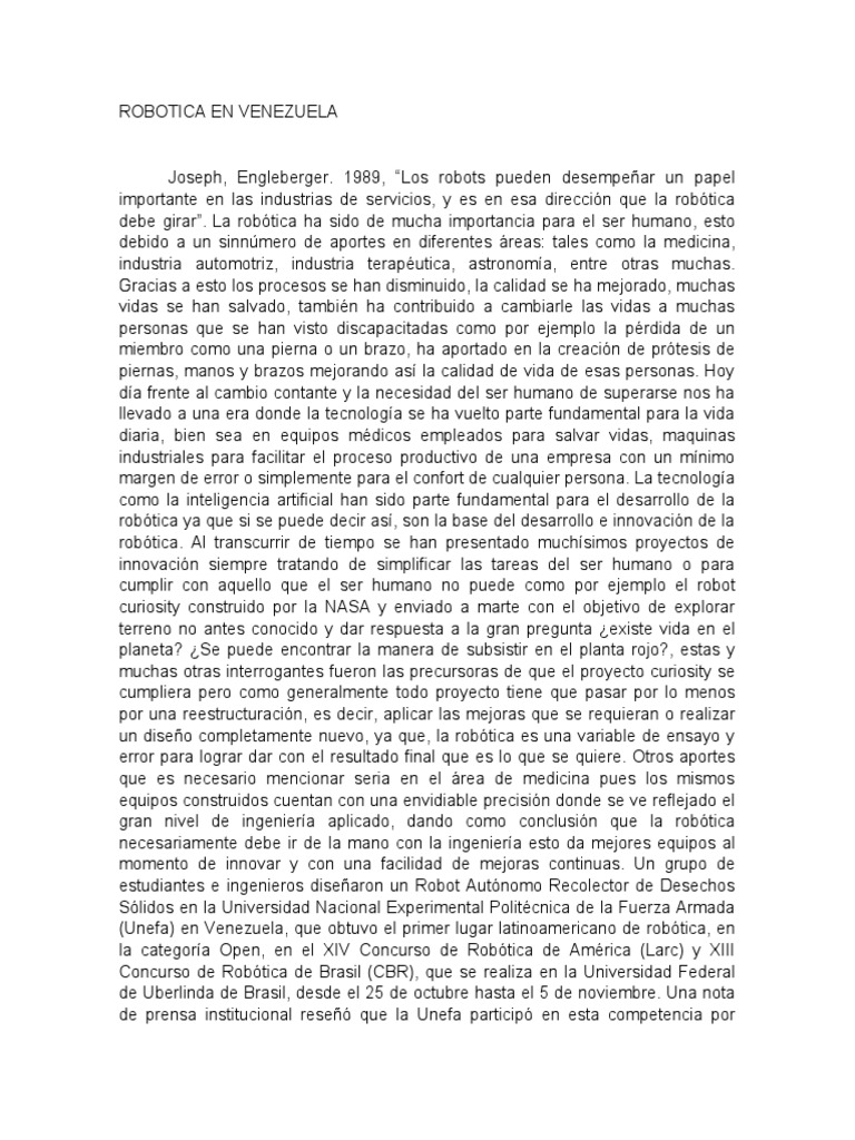 Robotica en Venezuela | PDF | Robot | Robótica
