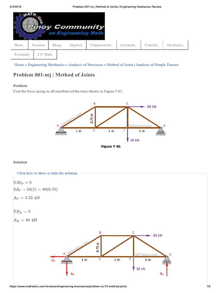 Statics (Joint Method) PDF | PDF | Truss | Architectural Elements