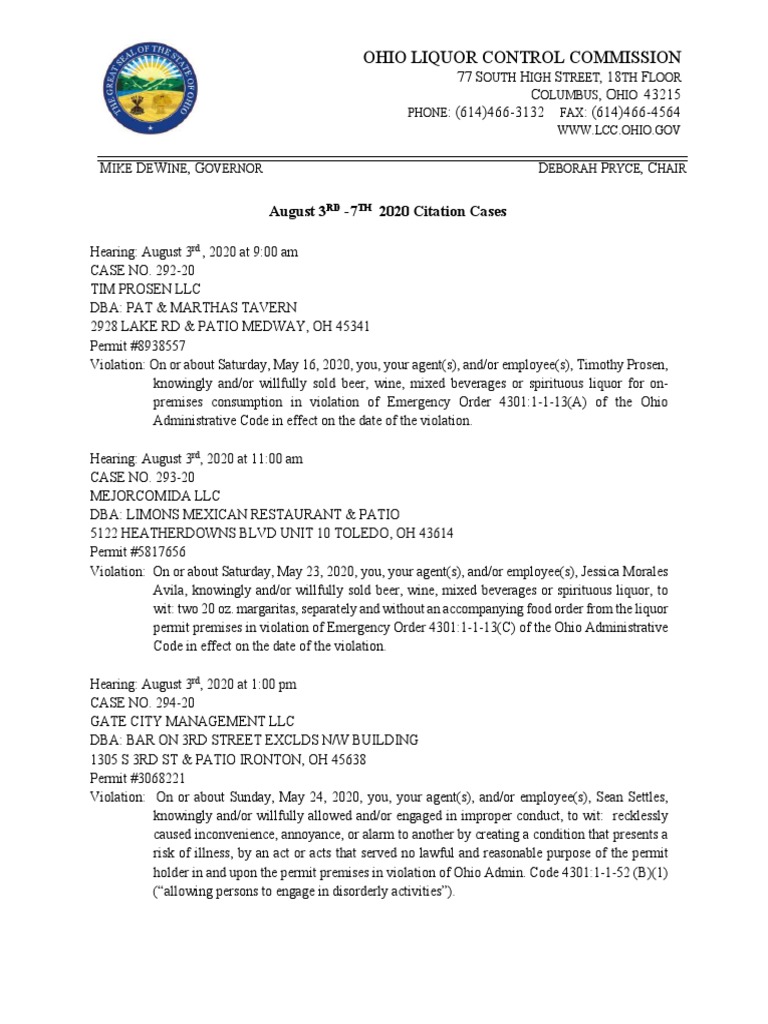 Ohio Liquor Control Commission Citation Cases | PDF | Alcohol | Food ...