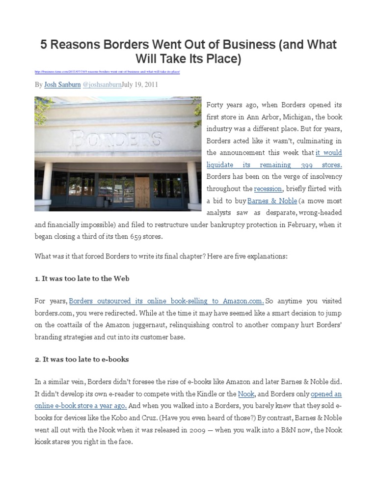 Reasons for Borders' Business Failure | PDF | Barnes & Noble | Barnes ...
