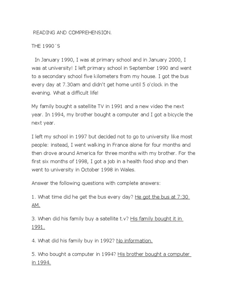 Reading and Comprehension in Past Tense | PDF