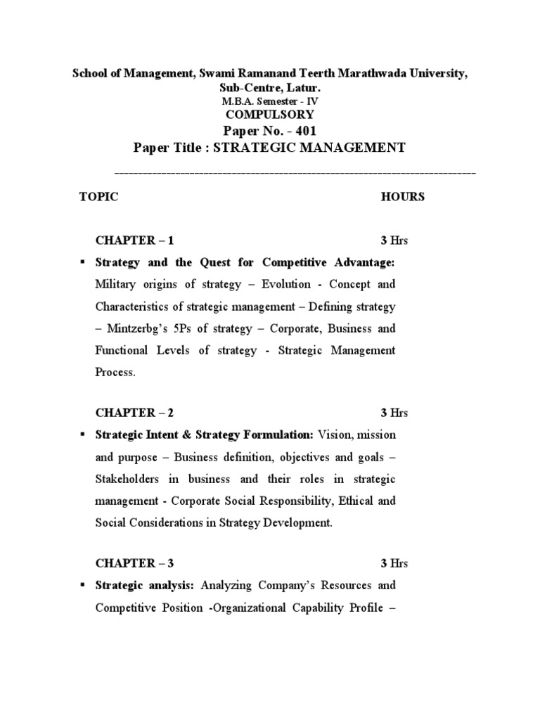School of Management 4th Sem | PDF | Strategic Management | Marketing