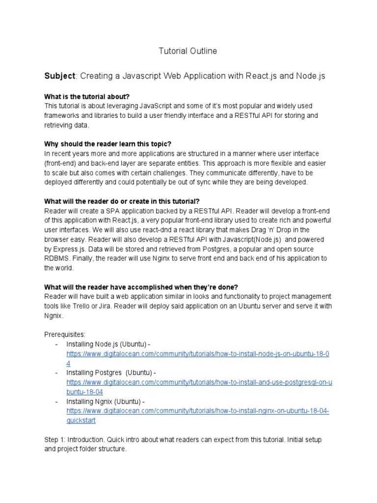Subject: Tutorial Outline : Creating A Javascript Web Application With ...