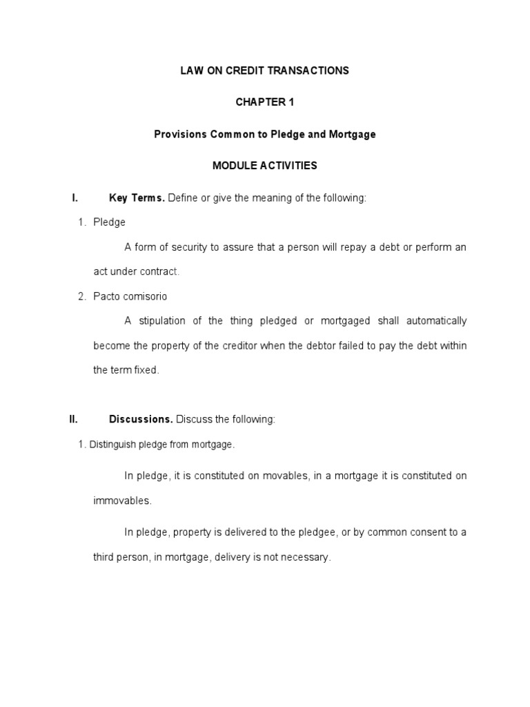 Law On Credit Transactions Provisions Common To Pledge and Mortgage ...
