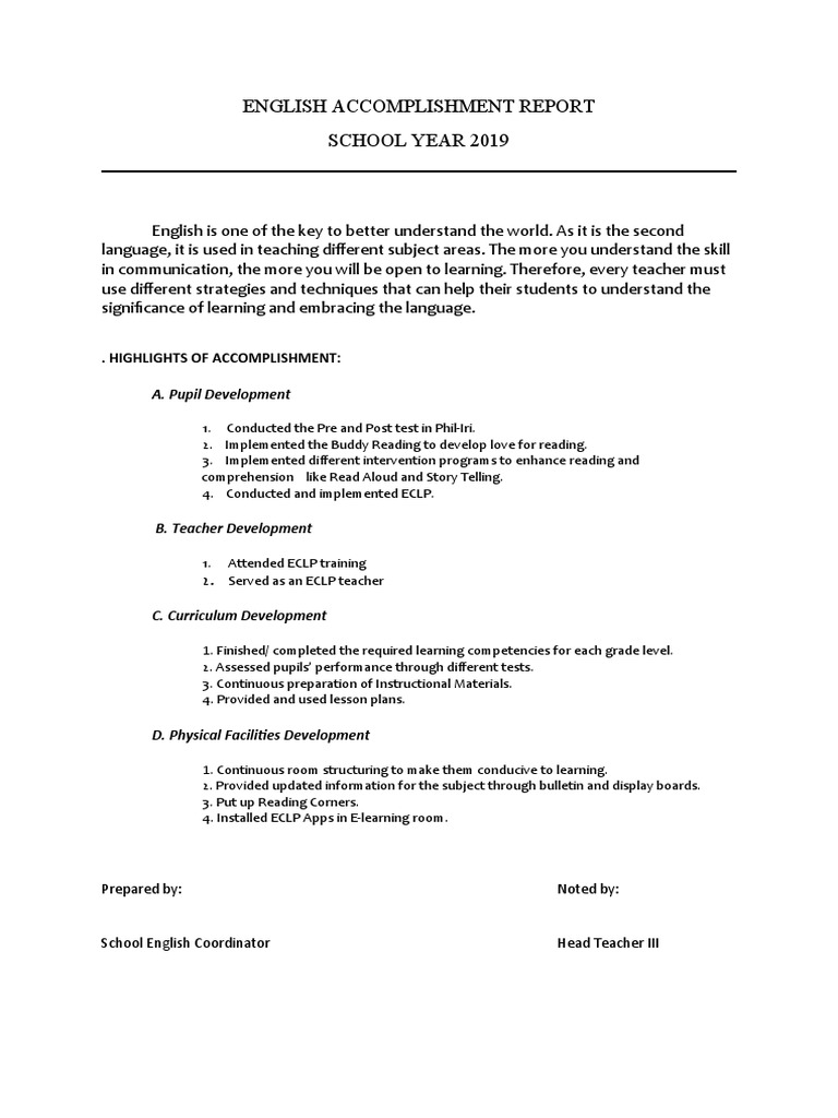 English Accomplishment Report | PDF