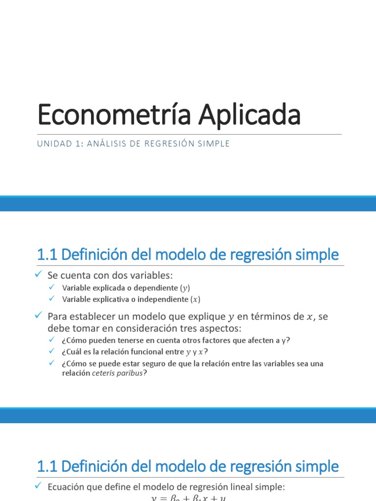 Econometría Aplicada I PDF | PDF | Mínimos cuadrados ordinarios | Estimador