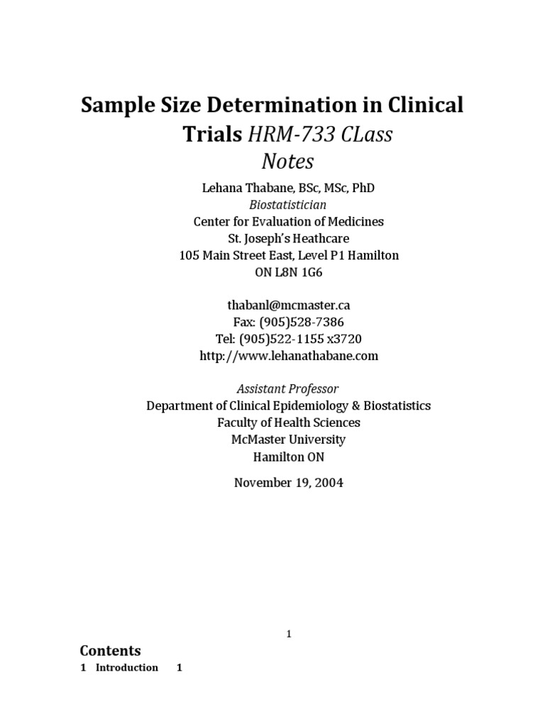 Sample Size Determination in Clinical Trials Hrm-733 Class: Notes | PDF ...