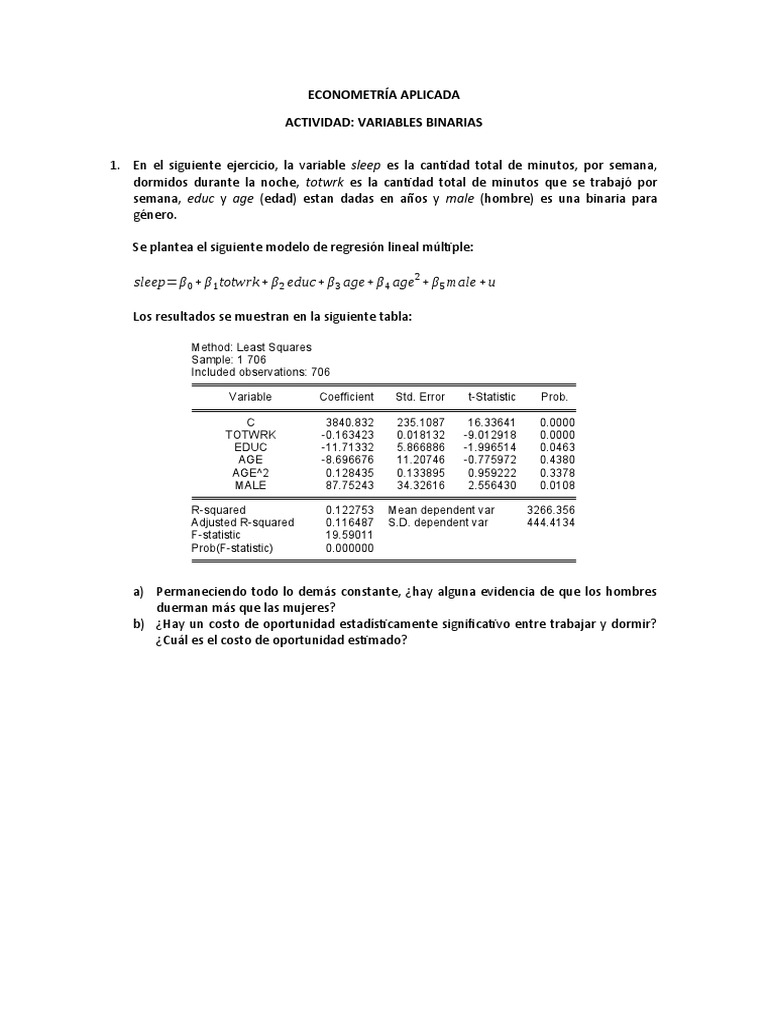 Actividad Variables Binarias | PDF | Estadísticas | Matemáticas Aplicadas