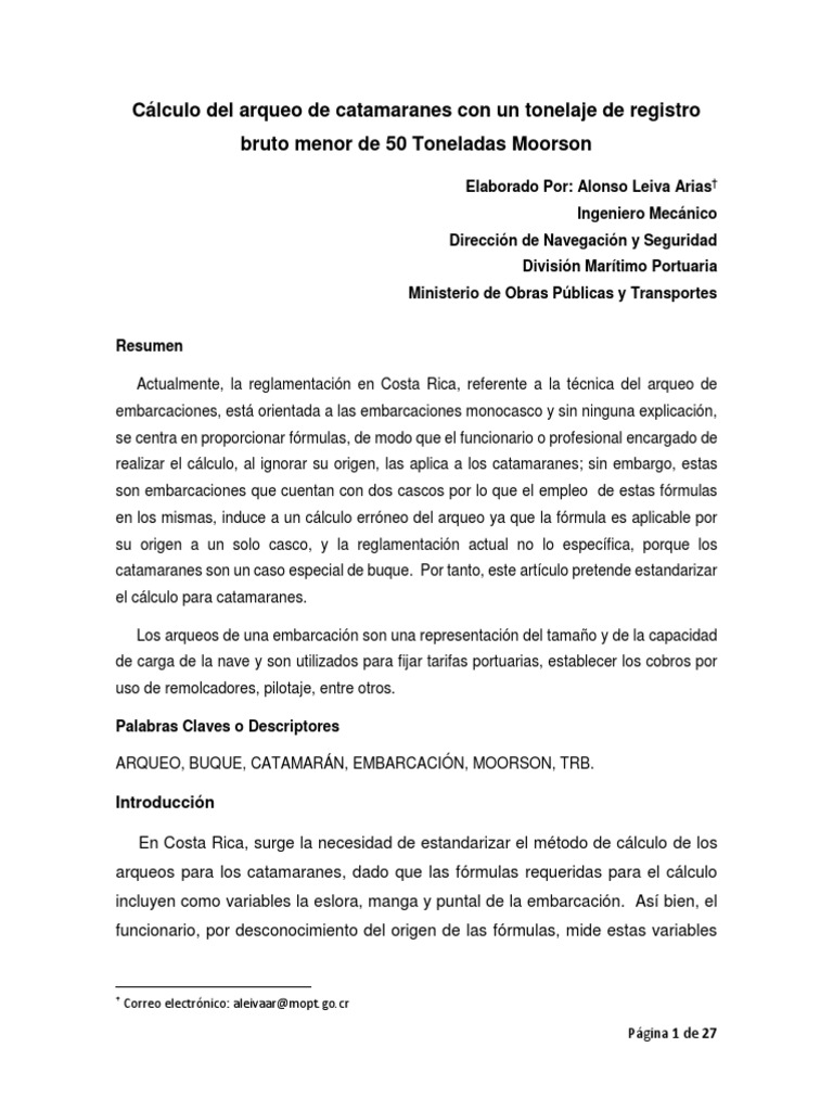 Cálculo de Arqueo en Catamaranes TRB | PDF | Barcos | Construcción naval