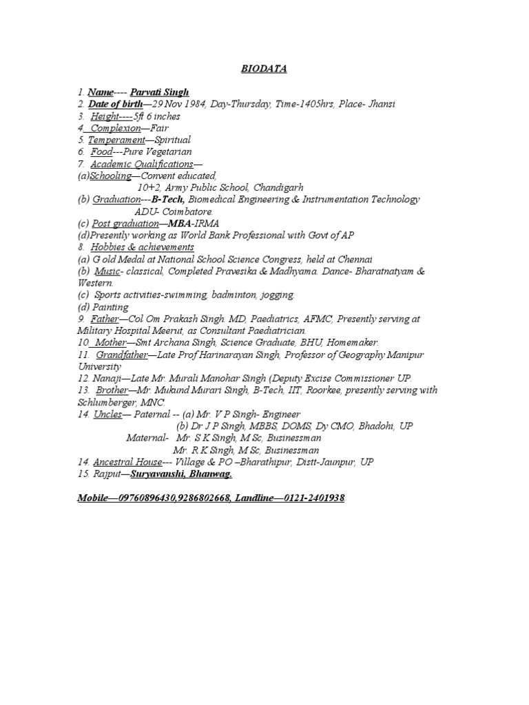 Bio Data | PDF
