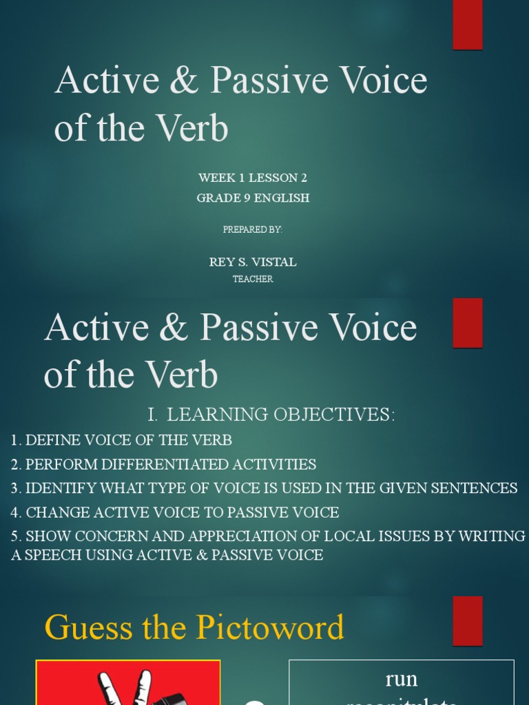 Active & Passive Voice of The Verb: Week 1 Lesson 2 Grade 9 English ...