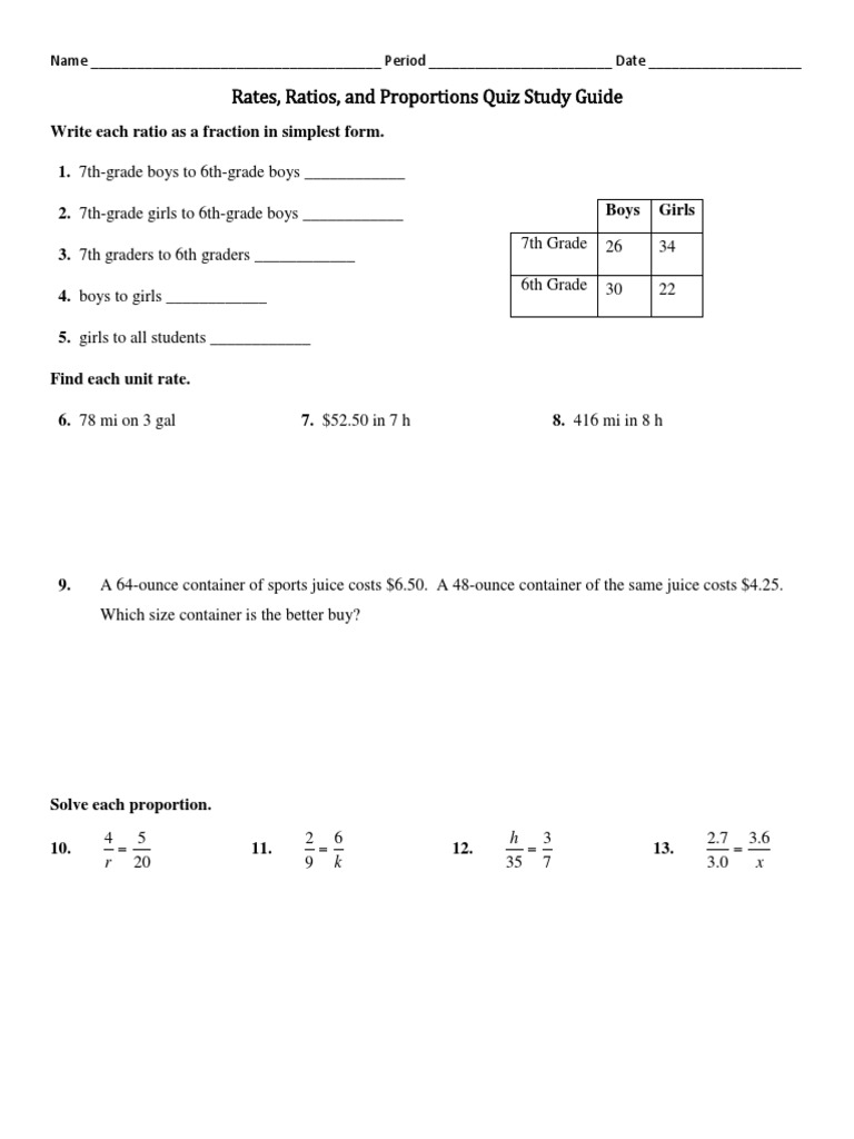 Ratios, Rates, and Proportions: A Study Guide for Solving Problems ...
