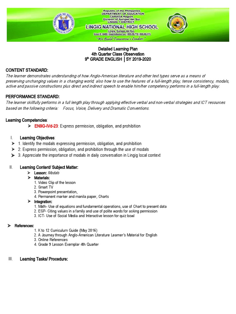 Detailed Learning Plan in 4TH CO | PDF | Educational Technology | Learning