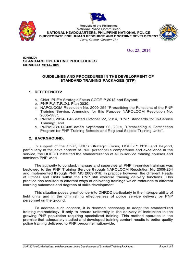 Standard Operating Procedures NUMBER 2014-002: National Headquarters ...