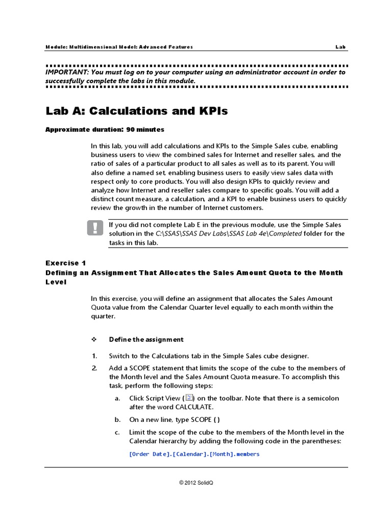 Lab A: Calculations and Kpis | PDF | Computer Data | Computing