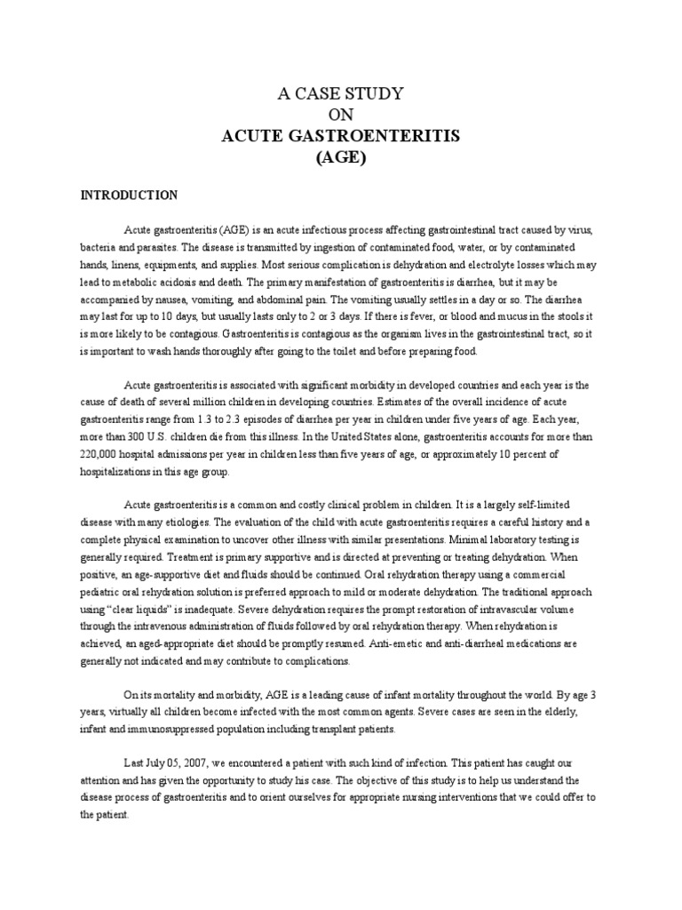 Acute Gastroenteritis (AGE) : A Case Study ON | PDF | Human Digestive ...