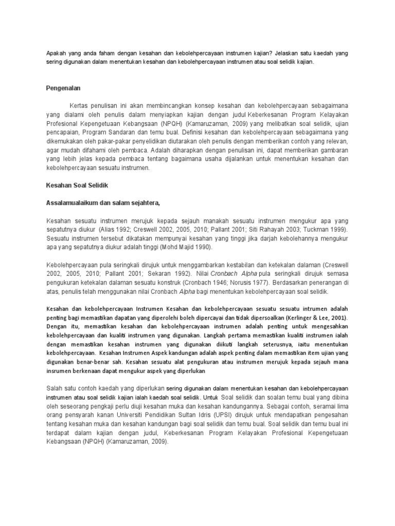 Kesahan N Kebolehpercayaan Instru | PDF