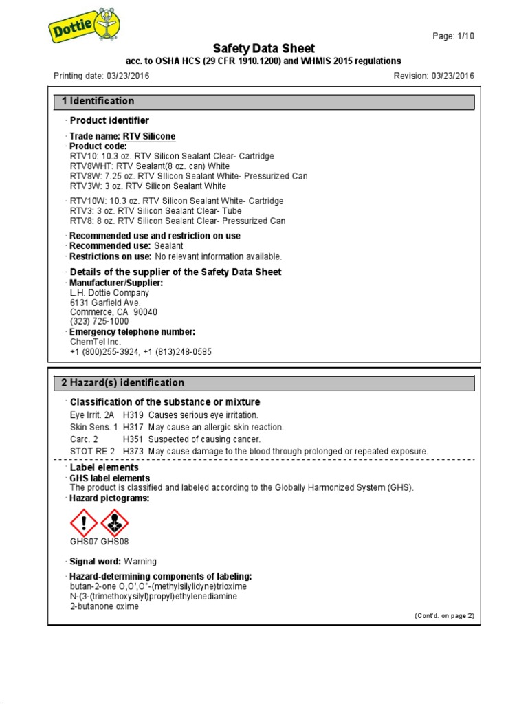 Clear RTV 100% Silicone | PDF | Dangerous Goods | Occupational Safety ...