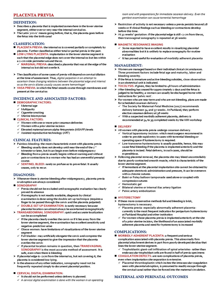 Placenta Previa: Definition | PDF | Childbirth | Human Pregnancy