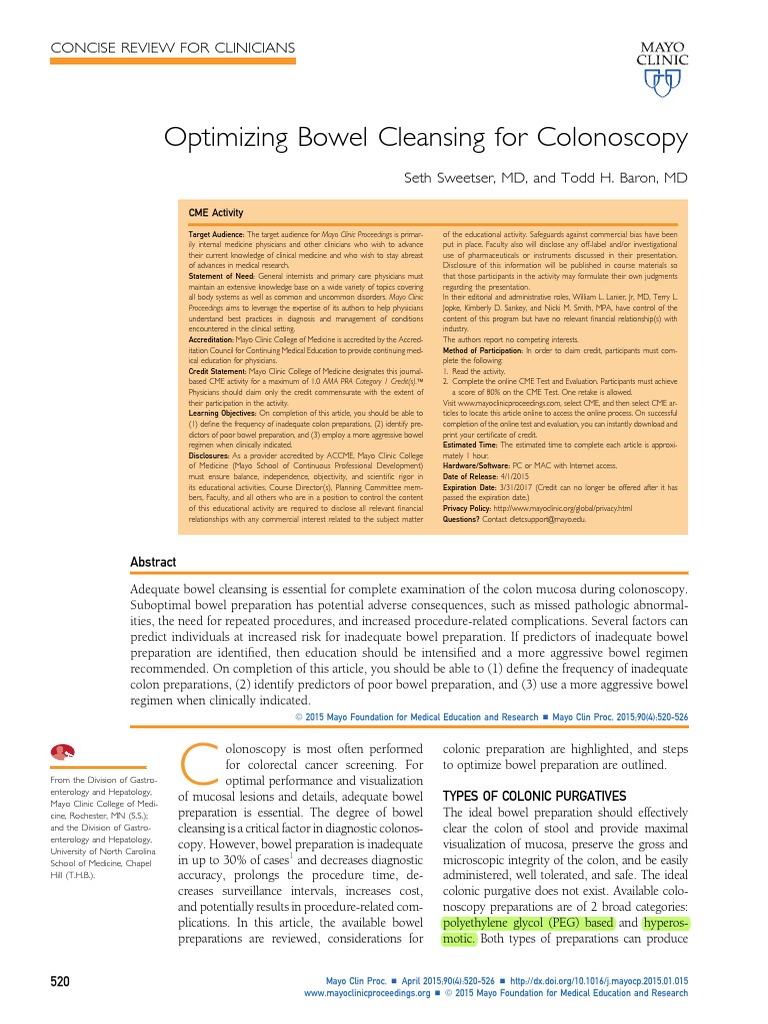 Bowel Prep Mayoclinic | PDF | Colorectal Cancer | Colonoscopy
