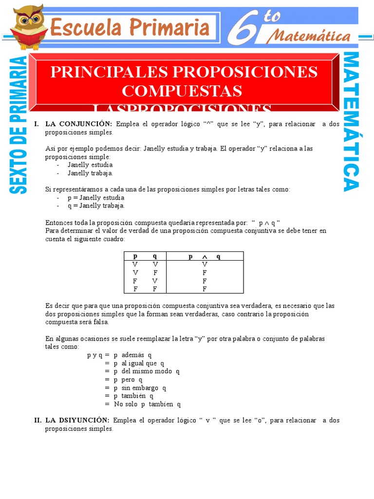 Principales Proposiciones Compuestas para Sexto de Primaria | PDF ...
