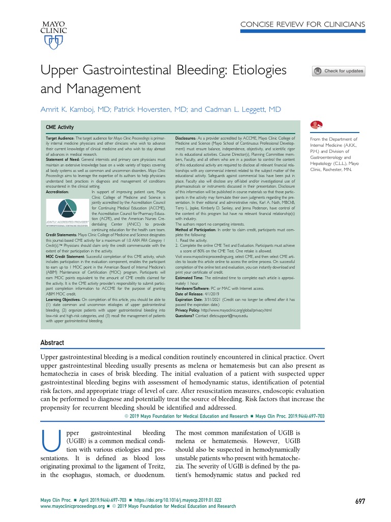 Upper Gastrointestinal Bleeding: Etiologies and Management | PDF ...