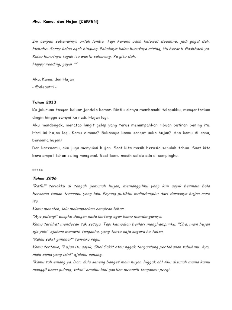 Aku, Kamu, Dan Hujan (CERPEN) | PDF